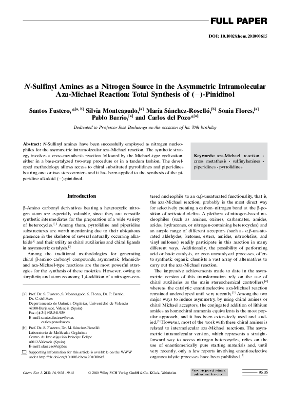 (PDF) N-Sulfinyl Amines as a Nitrogen Source in the Asymmetric ...