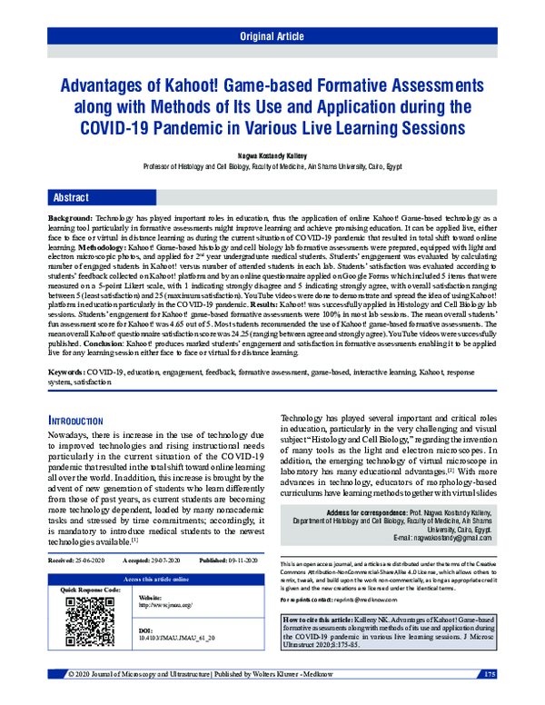 (PDF) Advantages of Kahoot! Game.based Formative Assessments along with ...
