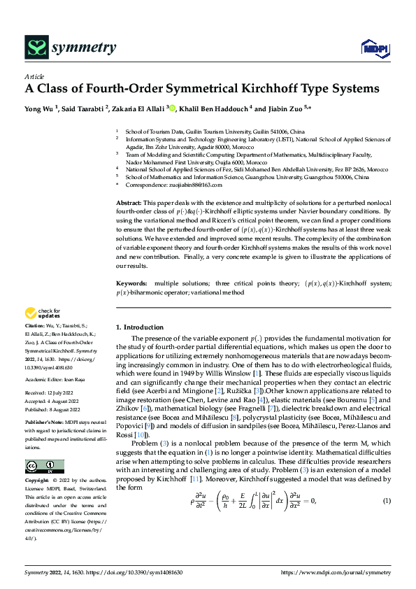 (PDF) A Class of Fourth-Order Symmetrical Kirchhoff Type Systems | said ...