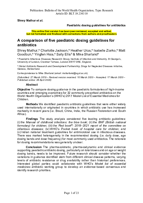 (PDF) A comparison of five paediatric dosing guidelines for antibiotics