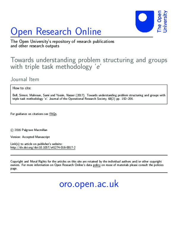 (PDF) Towards understanding problem structuring and groups with triple ...