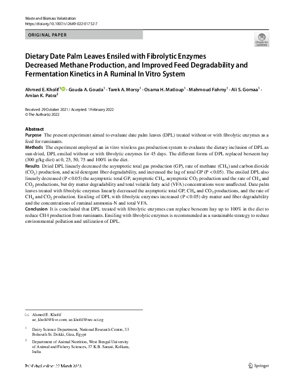 (PDF) Dietary Date Palm Leaves Ensiled with Fibrolytic Enzymes ...