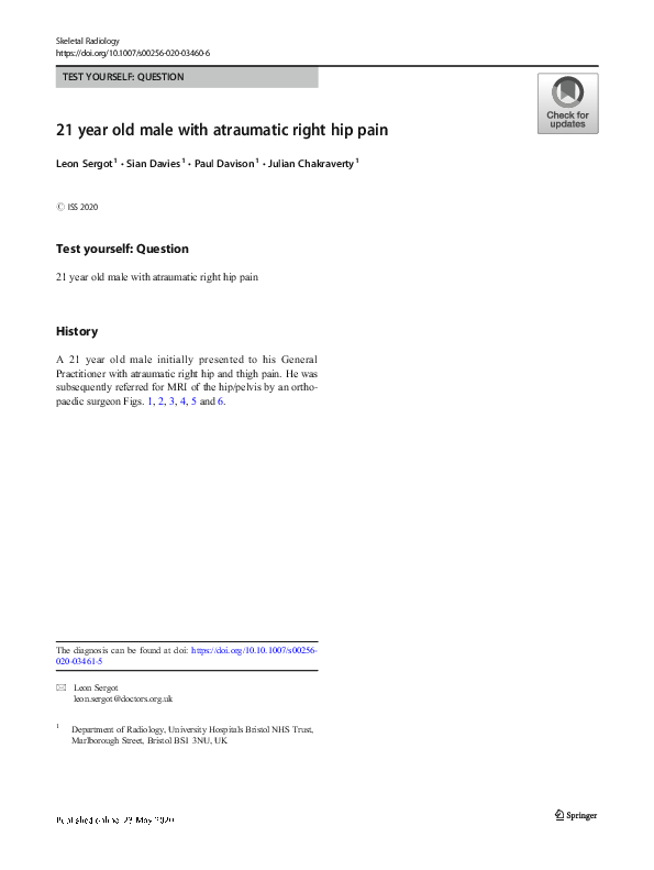 (PDF) 21 YEAR Old Male with Atraumatic Right Hip Pain | Julian ...