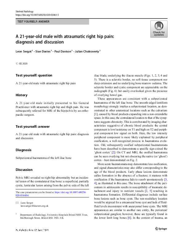 (PDF) A 21-year-old male with atraumatic right hip pain: diagnosis and ...