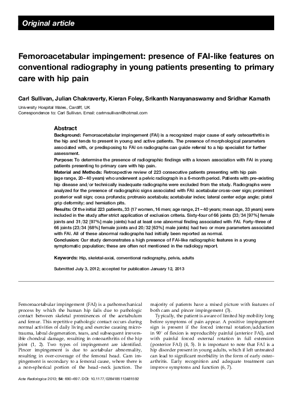 (PDF) Femoroacetabular impingement: presence of FAI-like features on ...