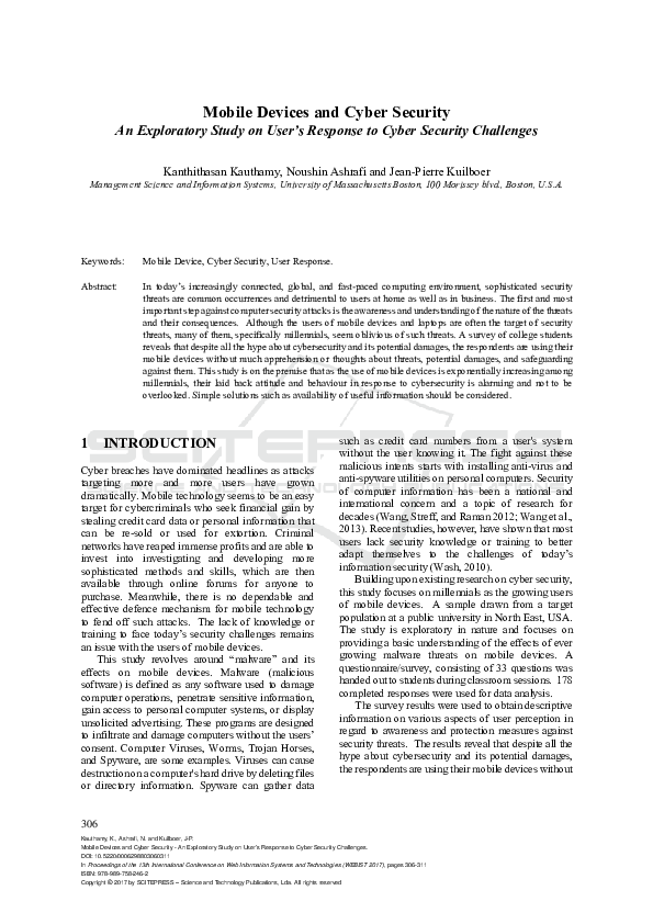 (PDF) Mobile Devices and Cyber Security - An Exploratory Study on User’s Response to Cyber ...