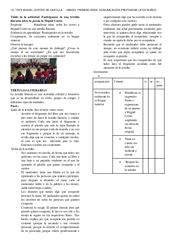 (DOC) Título de la actividad: Participamos de una tertulia literaria ...