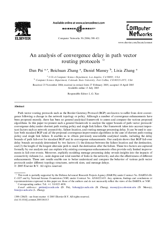 (PDF) An analysis of convergence delay in path vector routing protocols