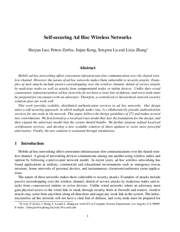 (PDF) Self-securing ad hoc wireless networks