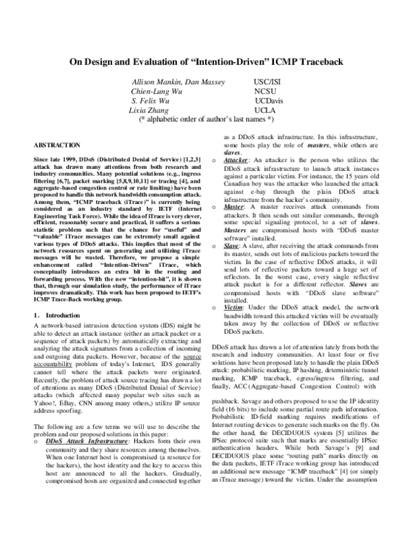 (PDF) On design and evaluation of "intention-driven" ICMP traceback