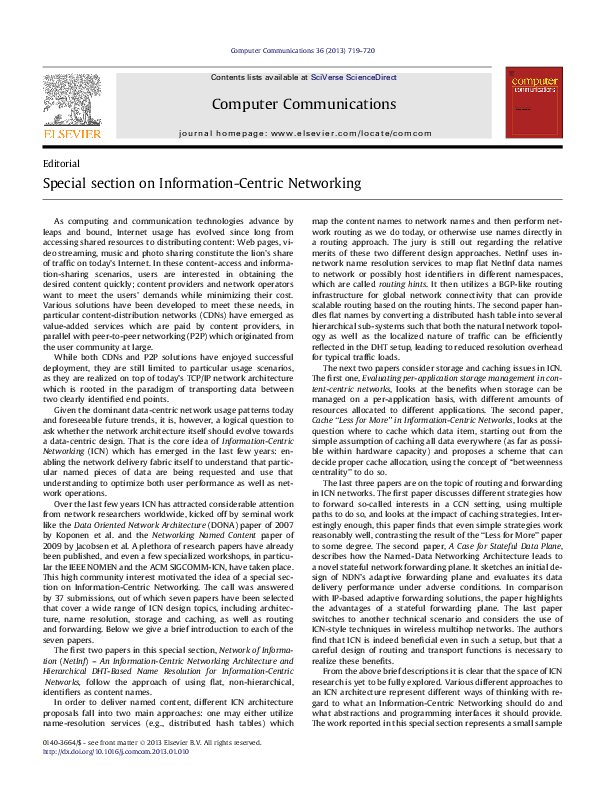 (PDF) Special section on Information-Centric Networking