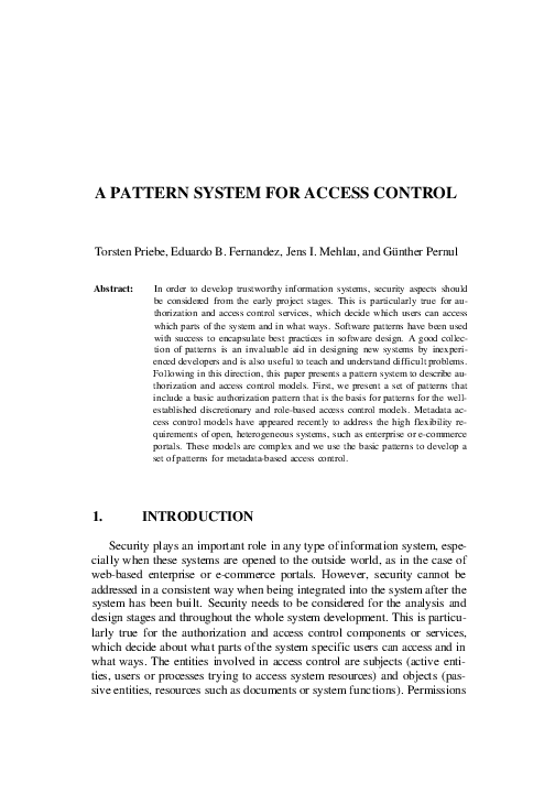 (PDF) Access Control Patterns for Trustworthy Systems