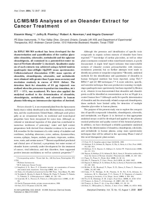 (PDF) LC/MS/MS Analyses of an Oleander Extract for Cancer Treatment