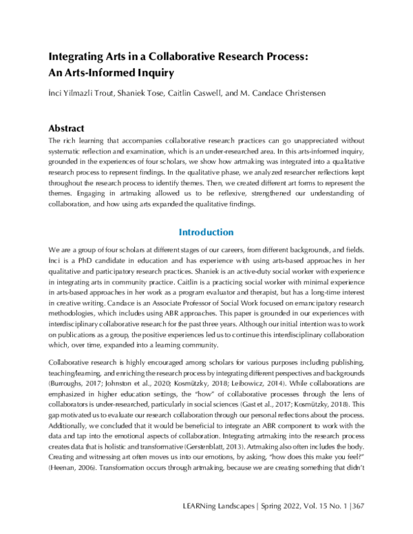 (PDF) Integrating Arts in a Collaborative Research Process: An Arts ...