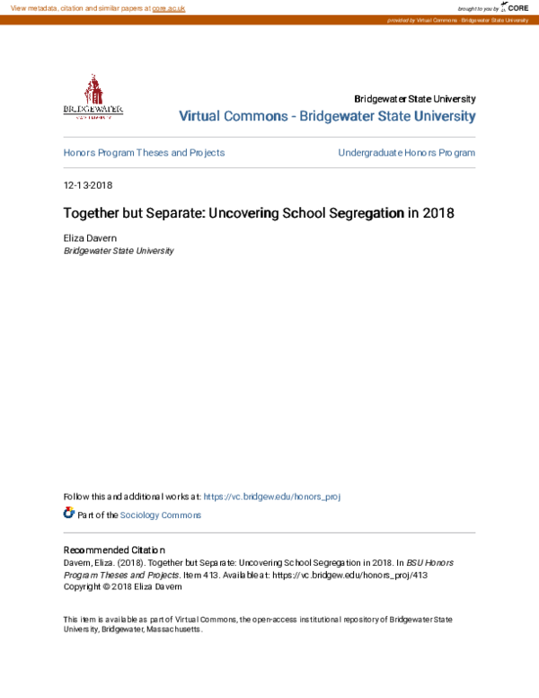 (PDF) Together but Separate: Uncovering School Segregation in 2018