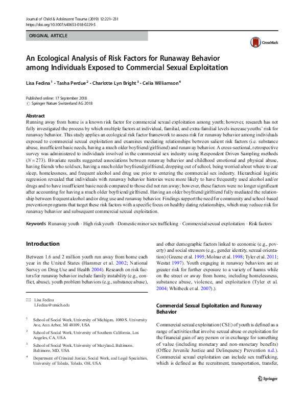 (PDF) An Ecological Analysis of Risk Factors for Runaway Behavior among ...
