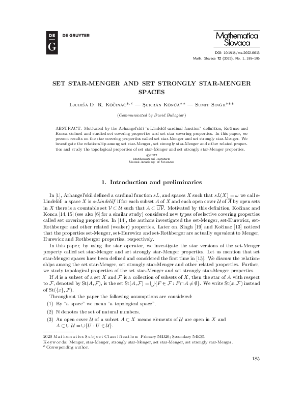 (PDF) Set Star-Menger and Strongly Star-Menger Spaces