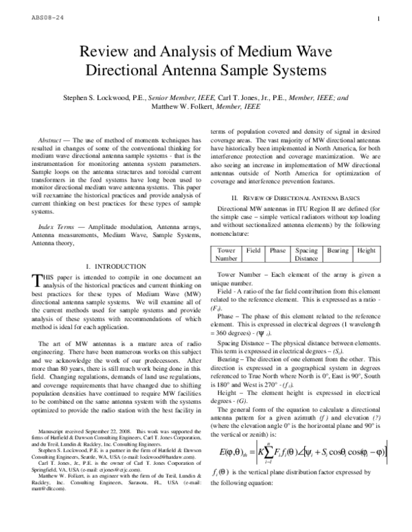 (PDF) Review and Analysis of Medium Wave Directional Antenna Sample Systems