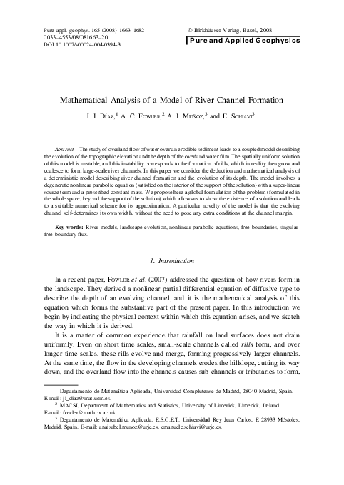 (PDF) Mathematical Analysis of a Model of River Channel Formation