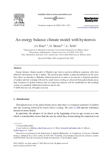 (PDF) An energy balance climate model with hysteresis