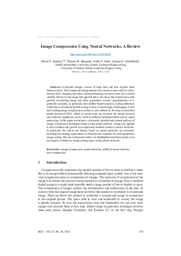 Pdf Image Compression Using Neural Networks A Review