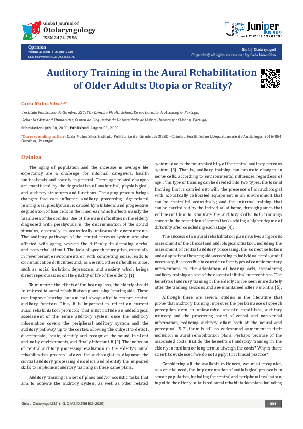 (PDF) Auditory Training in the Aural Rehabilitation of Older Adults: Utopia or Reality?
