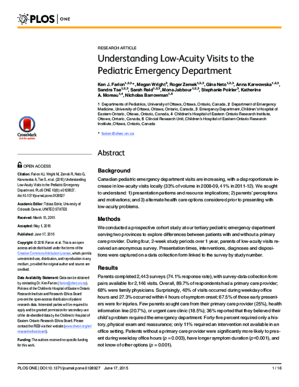 (PDF) Understanding Low-Acuity Visits to the Pediatric Emergency ...