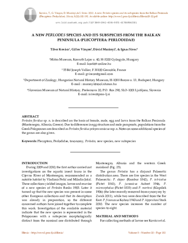 (PDF) A New Perlodes Species And Its Subspecies From The Balkan ...