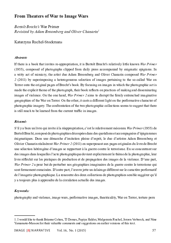 (PDF) From Theaters of War to Image Wars. Bertolt Brecht’s War Primer ...