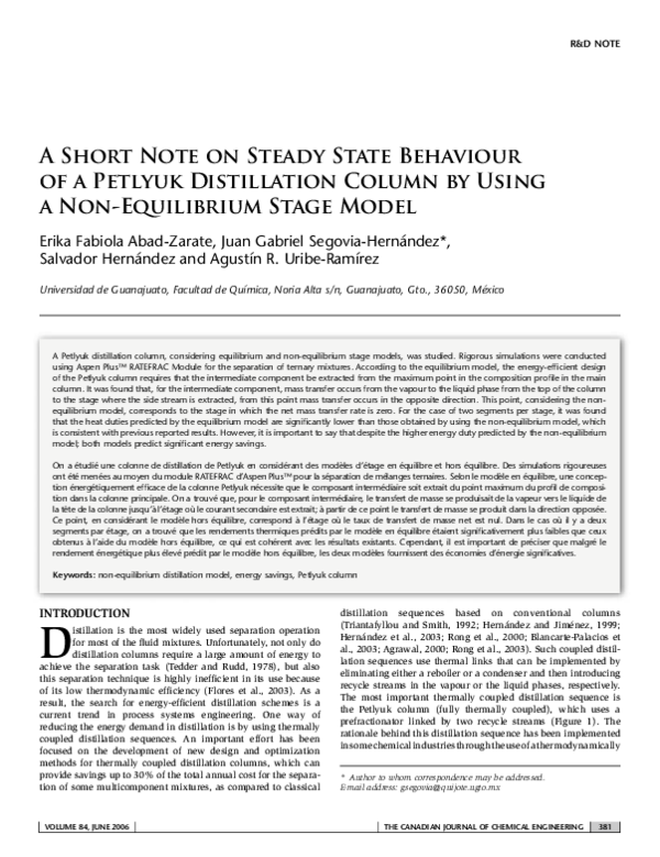 (PDF) A Short Note on Steady State Behaviour of a Petlyuk Distillation ...