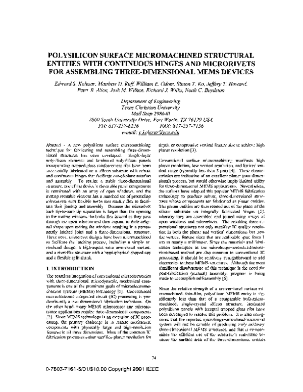 (PDF) Polysilicon surface micromachined structural entities with continuous hinges and ...