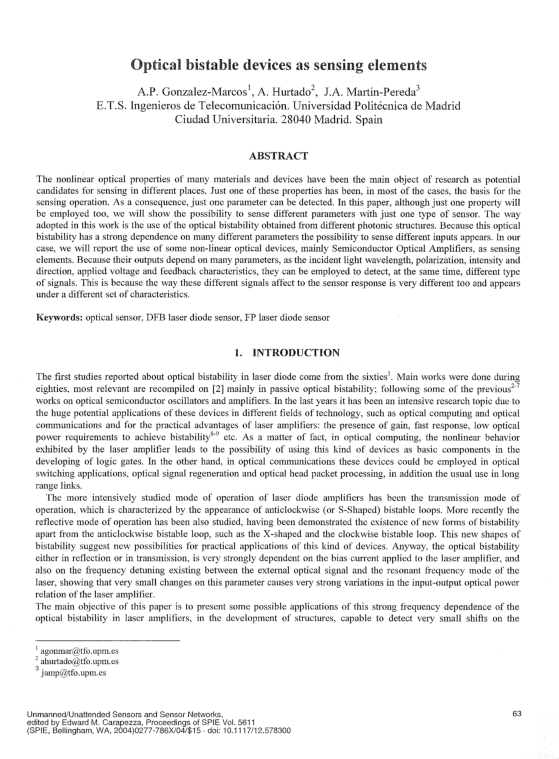 (PDF) Optical bistable devices as sensing elements