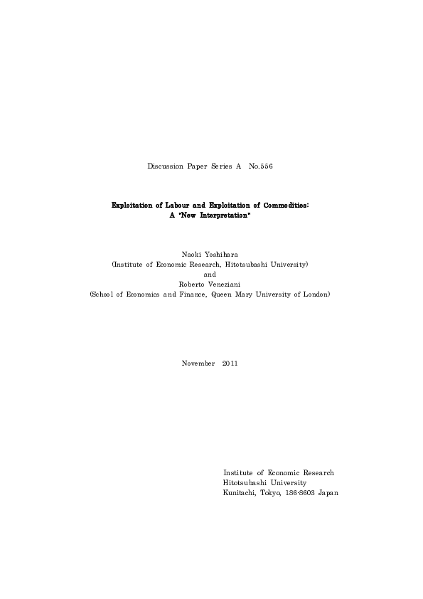 (PDF) Exploitation of Labor and Exploitation of Commodities | Naoki ...