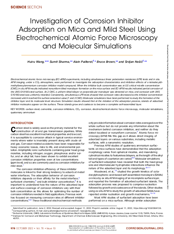 (PDF) Investigation of Corrosion Inhibitor Adsorption on Mica and Mild Steel Using ...