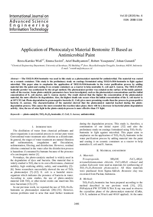 (PDF) Application of Photocatalyst Material Bentonite Ti Based as Antimicrobial Paint