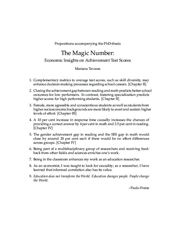 (PDF) The Magic Number: Economic Insights on Achievement Test Scores