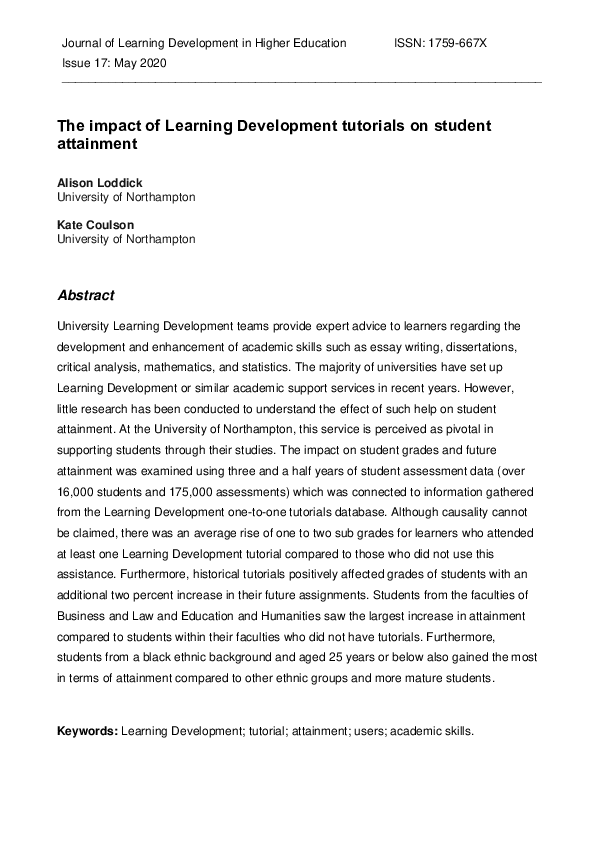 (PDF) The impact of Learning Development tutorials on student attainment