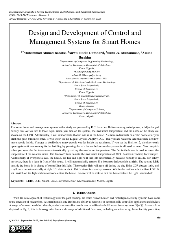 (PDF) Design and Development of Control and Management Systems for ...