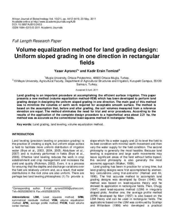 (PDF) Volume equalization method for land grading design: Uniform ...