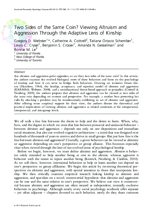(PDF) Two Sides of the Same Coin? Viewing Altruism and Aggression Through the Adaptive Lens of ...