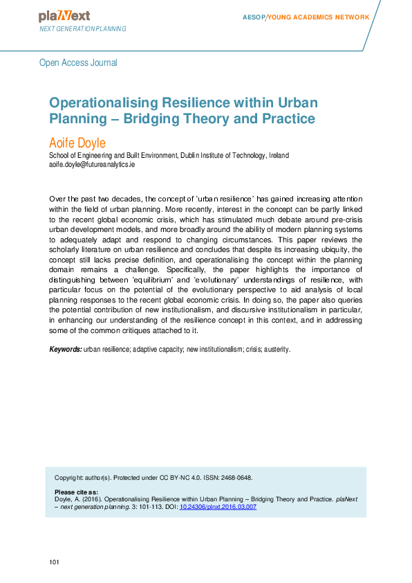 (PDF) Operationalising Resilience within Urban Planning – Bridging Theory and Practice