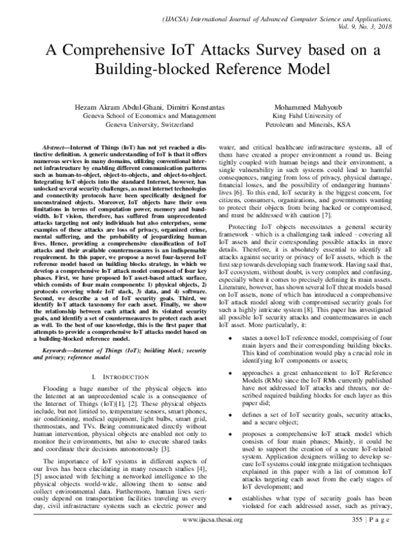 Pdf A Comprehensive Iot Attacks Survey Based On A Building Blocked Reference Model Dimitri
