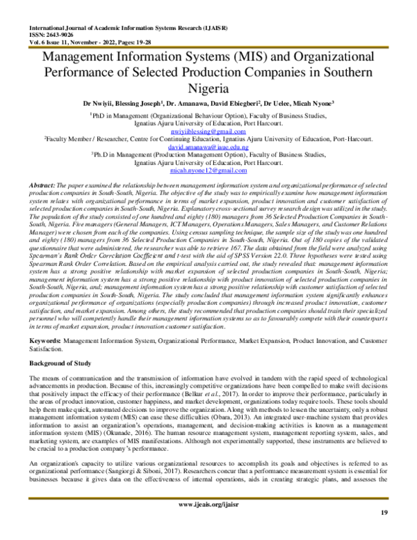 (PDF) Management Information Systems (MIS) and Organizational ...