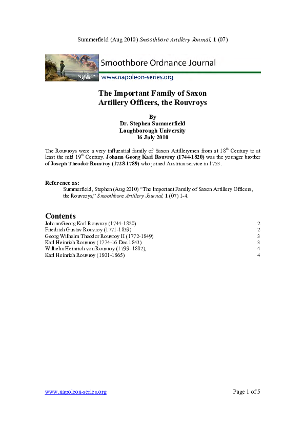 (PDF) The Important Family of Saxon Artillery Officers, the | Stephen ...