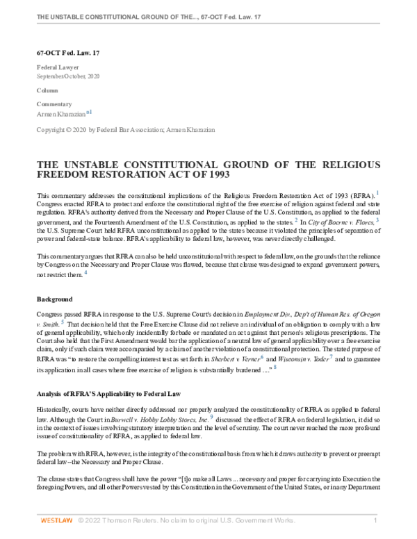 (PDF) THE UNSTABLE CONSTITUTIONAL GROUND OF THE RELIGIOUS FREEDOM ...