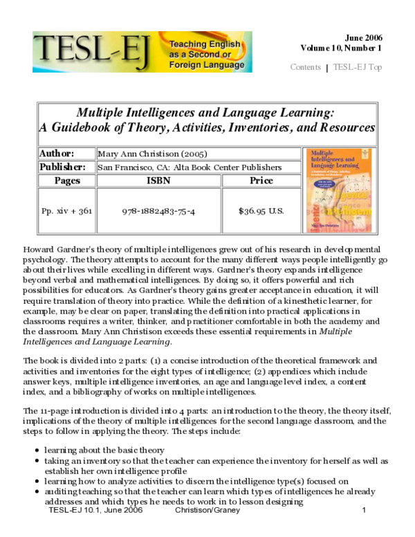 (PDF) Multiple Intelligences and Language Learning: A Guidebook of ...