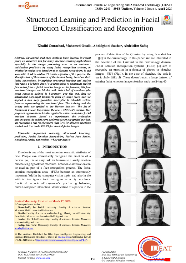 (PDF) Structured Learning and Prediction in Facial Emotion Classification and Recognition