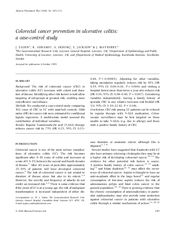 (PDF) Colorectal cancer prevention in ulcerative colitis: a case ...