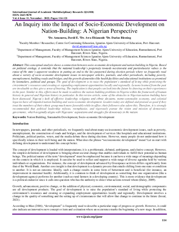 (PDF) An Inquiry into the Impact of Socio-Economic Development on Nation-Building: A Nigerian ...