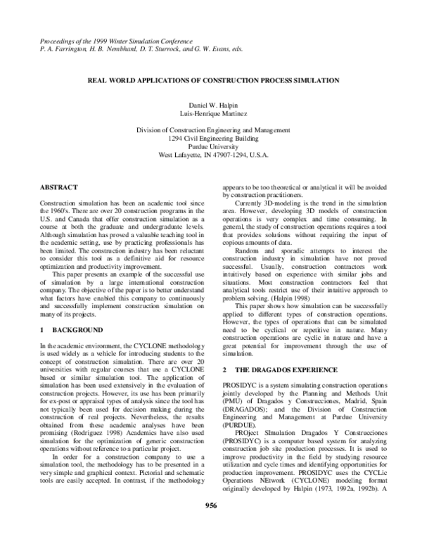 (PDF) Real world applications of construction process simulation